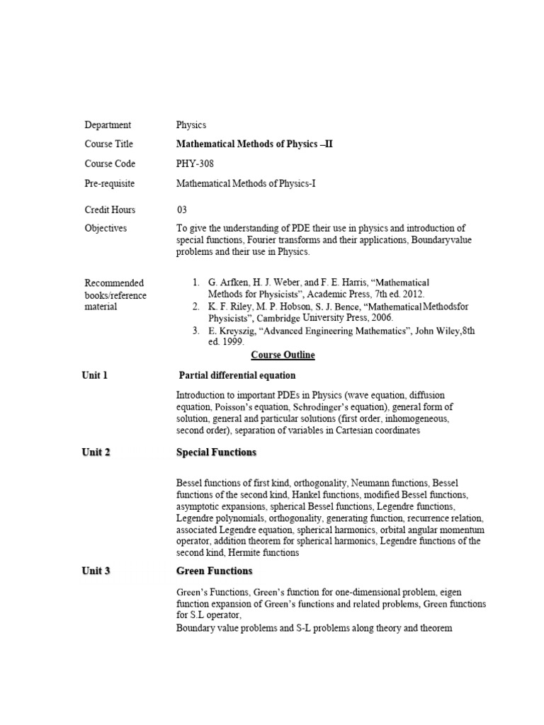Course Outline MMP-II | PDF | Partial Differential Equation | Equations
