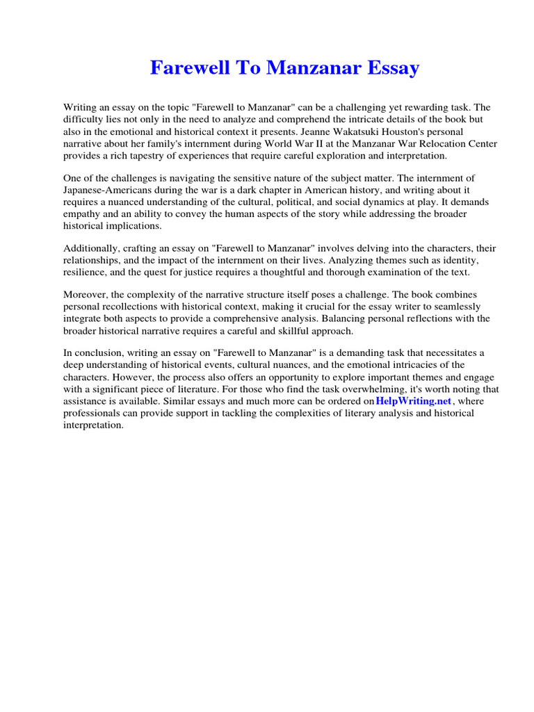 Farewell To Manzanar Essay | PDF | Narrative | Essays