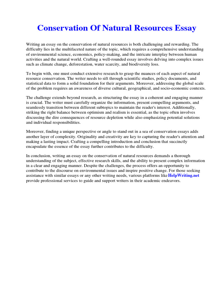 Conservation of Natural Resources Essay | PDF | Conservation Biology ...