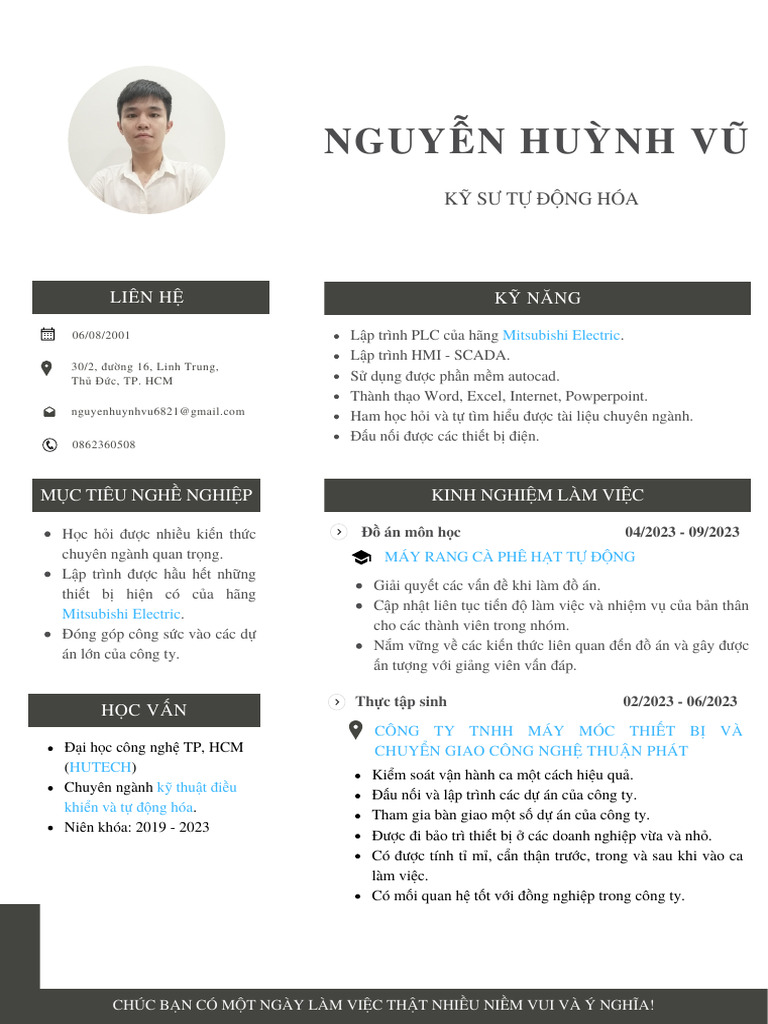 CV - Nguyen Huynh Vu - Ky Su Tu Dong Hoa | PDF