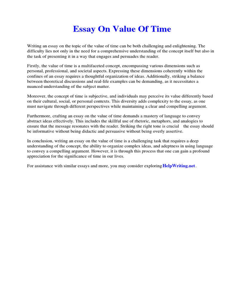 Essay On Value of Time | PDF | Essays | Othello