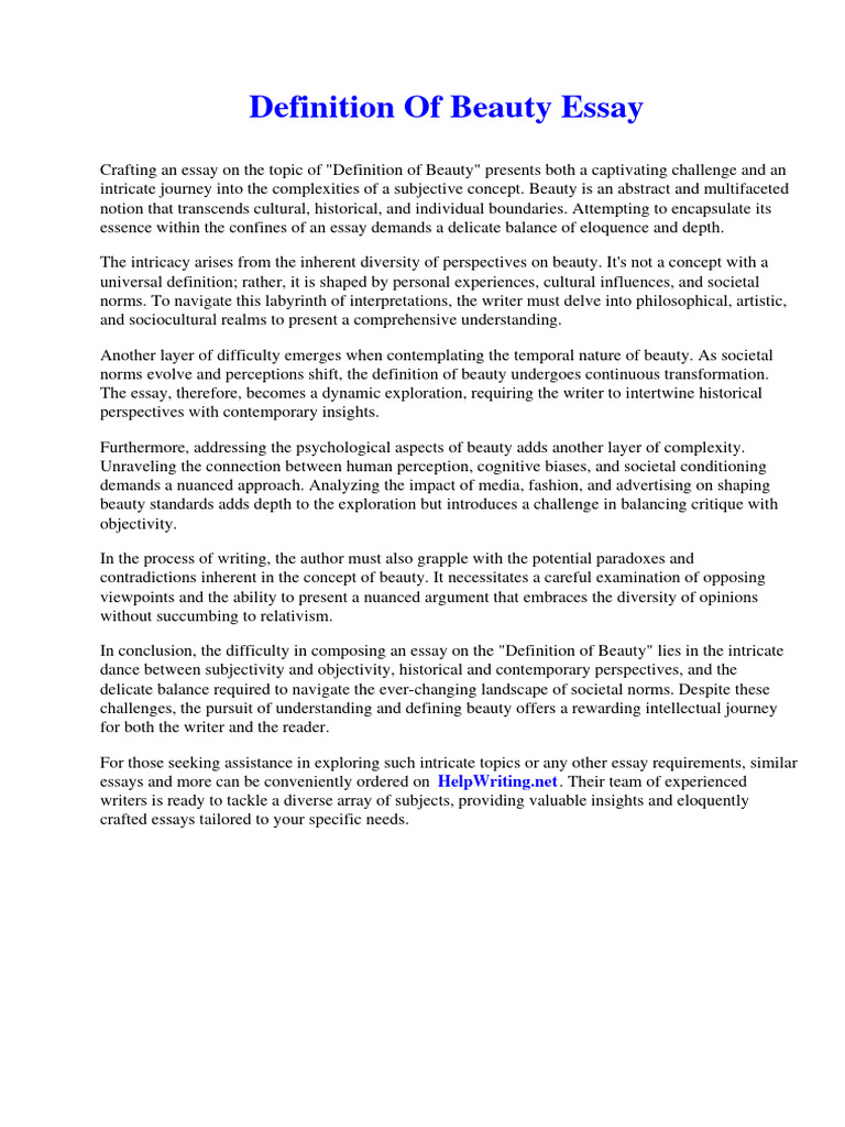 Definition of Beauty Essay | PDF | Money | Beauty