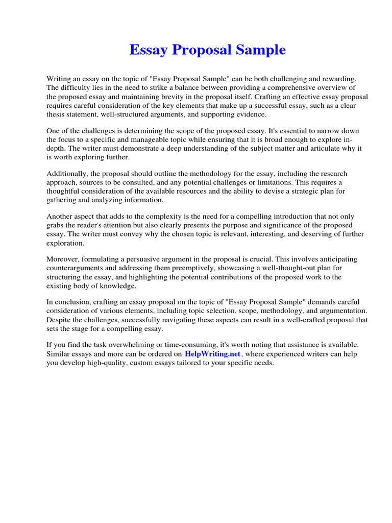 Essay Proposal Sample | PDF