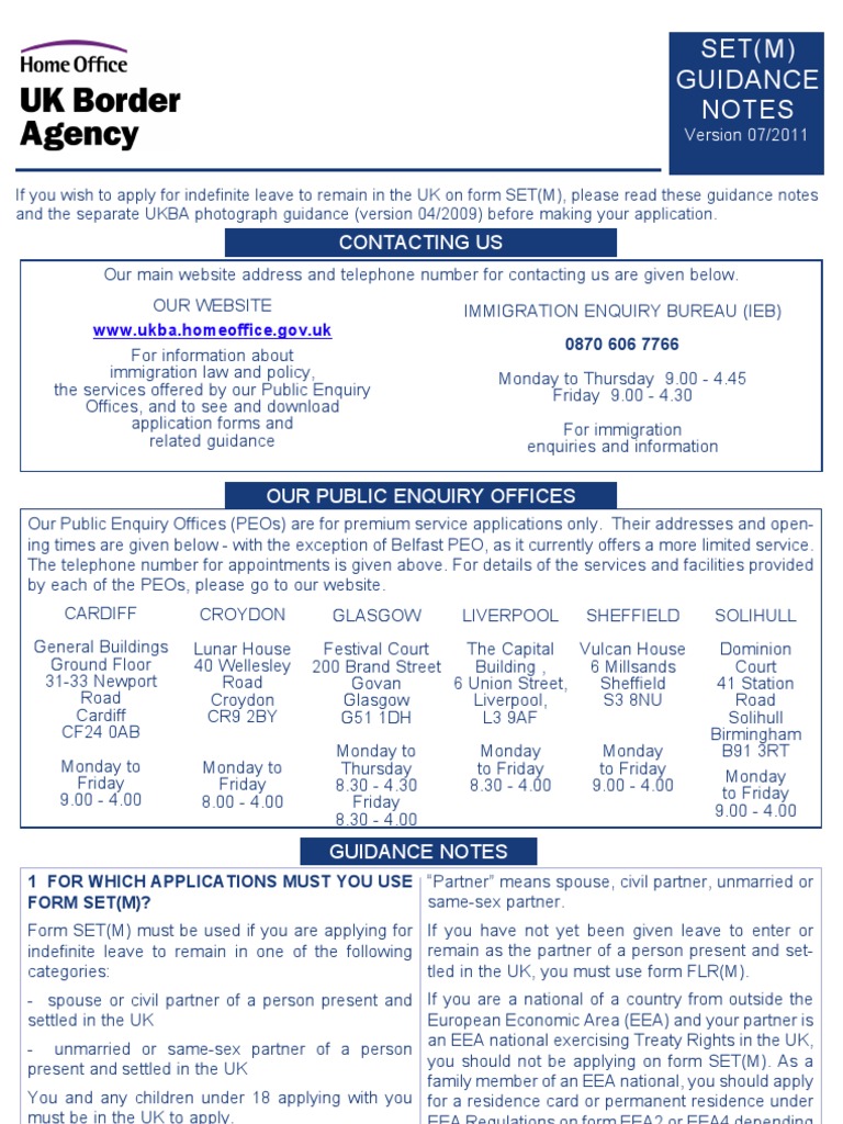 SET(M) Application Guidance Notes | PDF | Immigration | Government