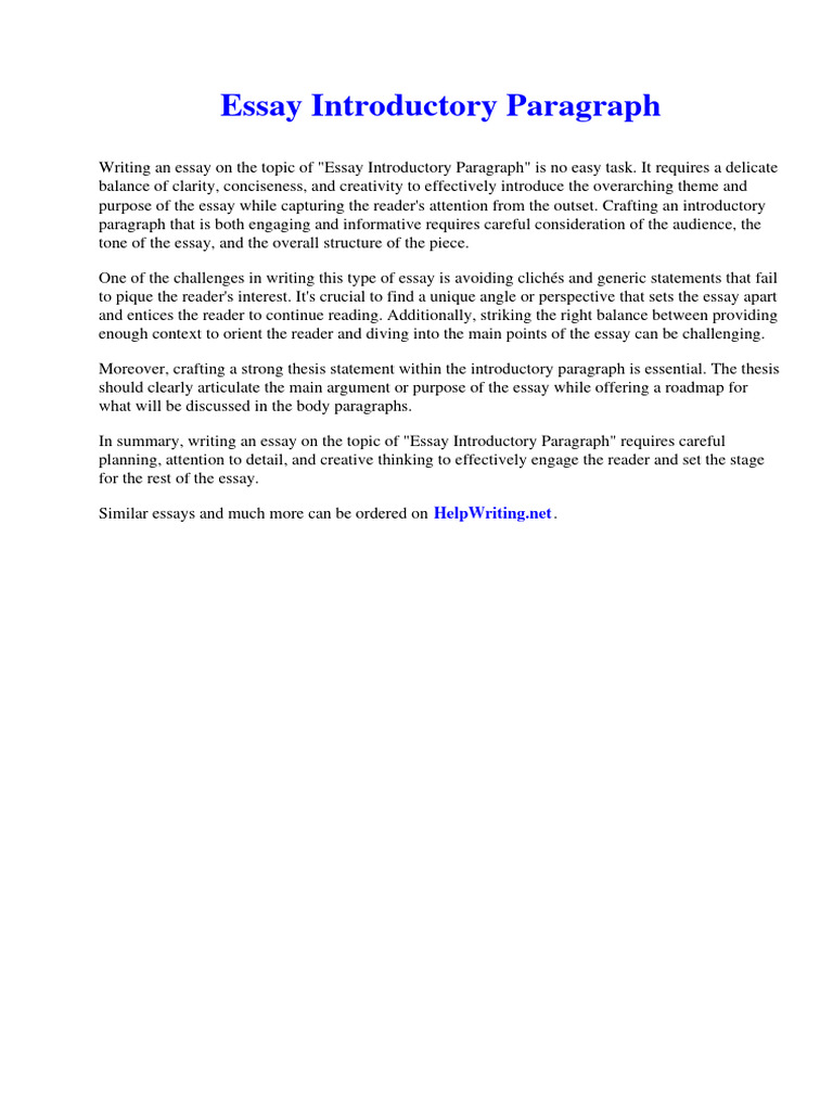 Essay Introductory Paragraph | PDF | Essays | W. B. Yeats