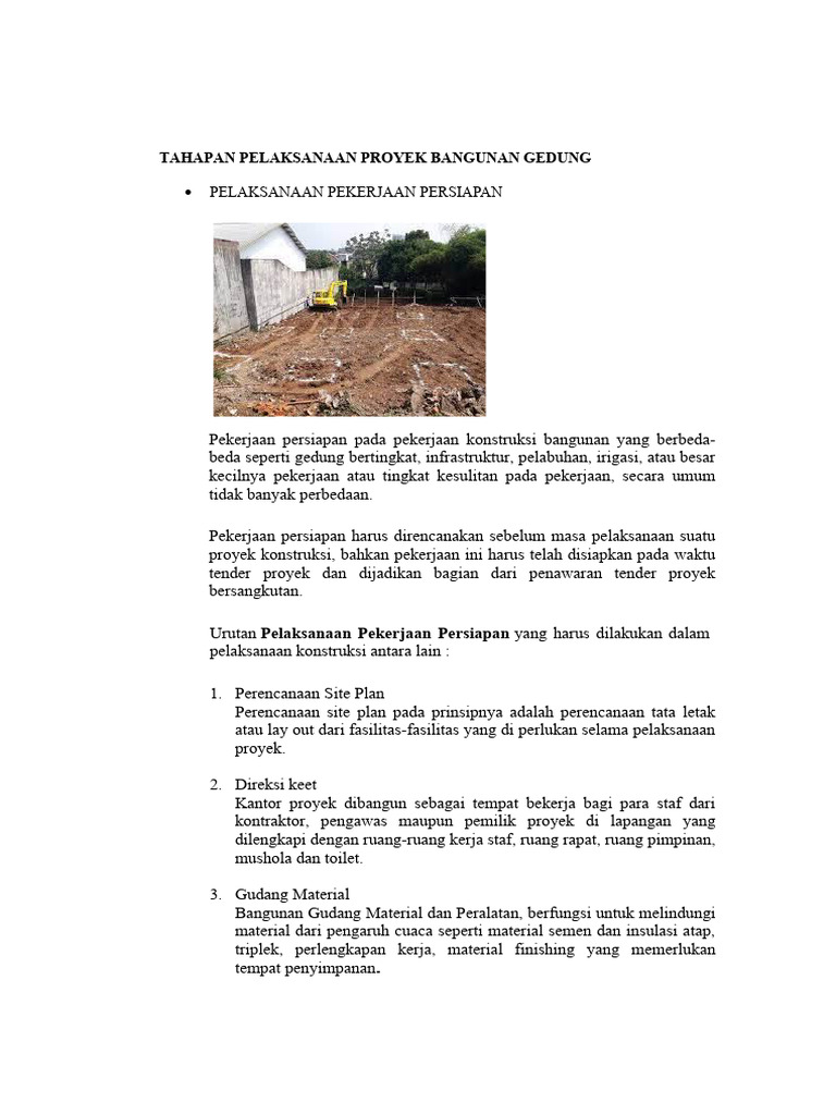Tahapan Pelaksanaan Proyek Bangunan Gedung | PDF