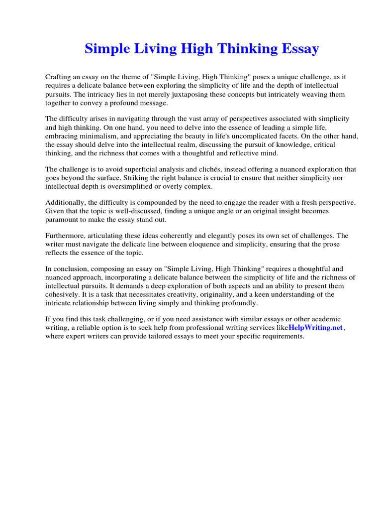 Simple Living High Thinking Essay | PDF | Fallacy | Argument