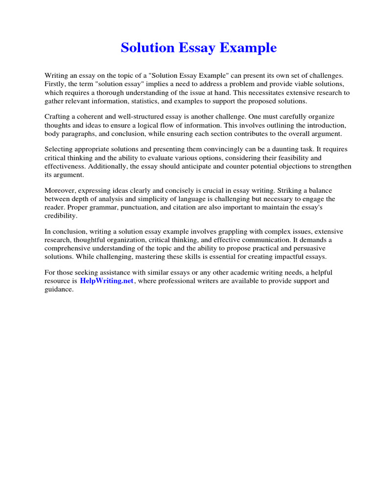Solution Essay Example | PDF | Essays | Critical Thinking