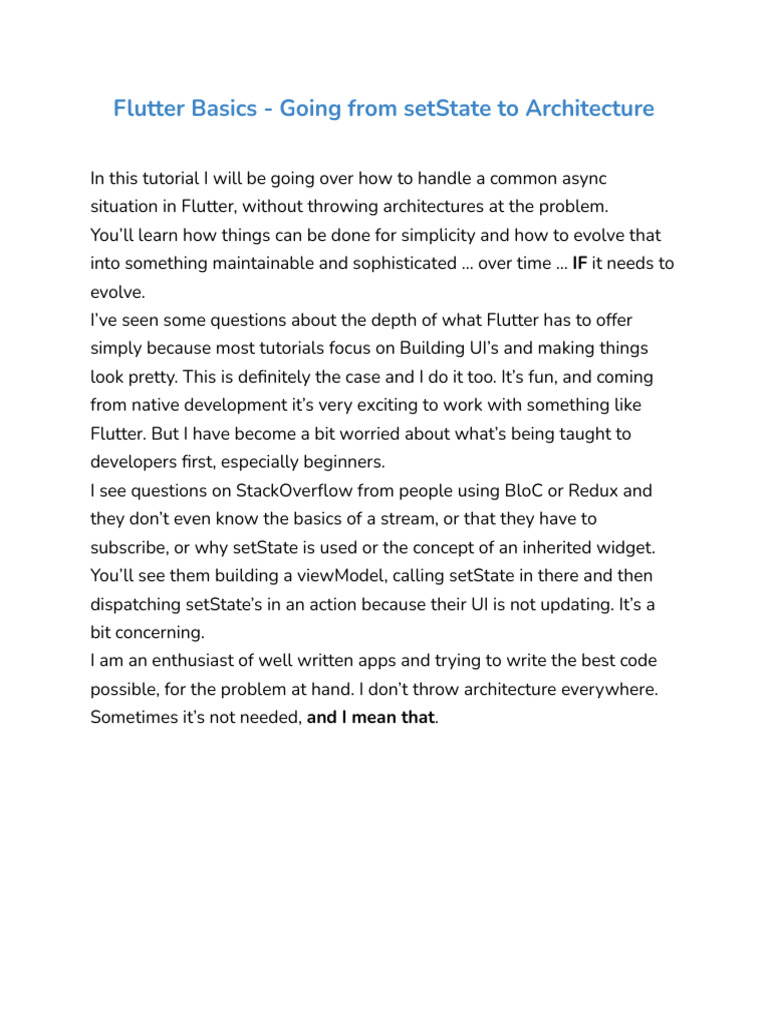 Flutter Basics - Going From Setstate To Architecture | PDF | Function (Mathematics) | Mobile App
