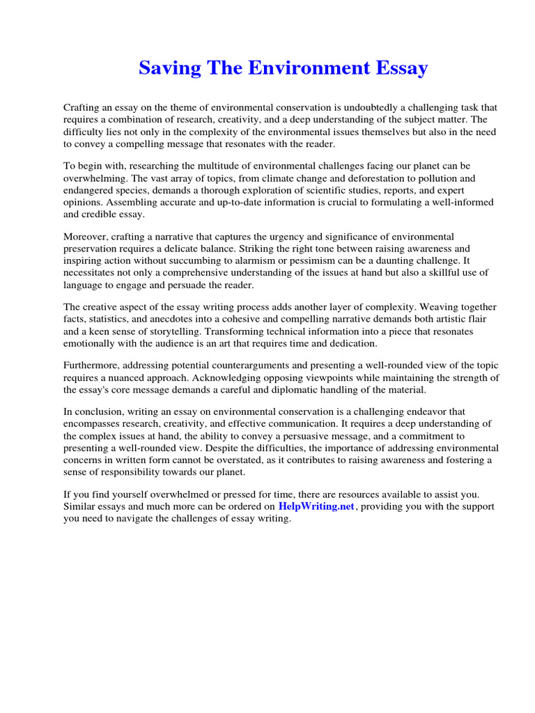 Saving The Environment Essay | PDF | Essays | Republican Party (United ...