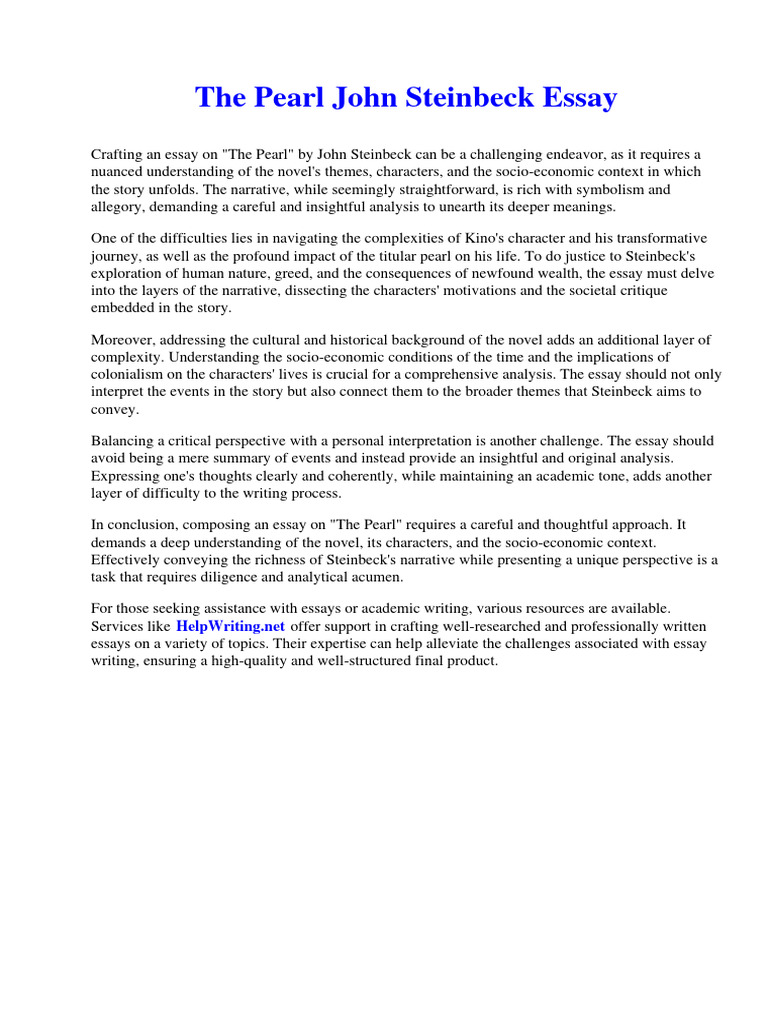 The Pearl Essay Writing Guide | PDF | Young Adult