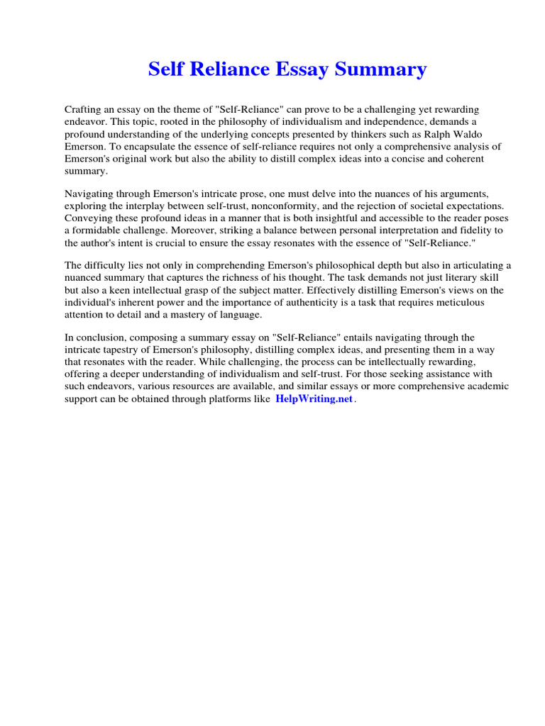 Self Reliance Essay Summary | PDF | Essays