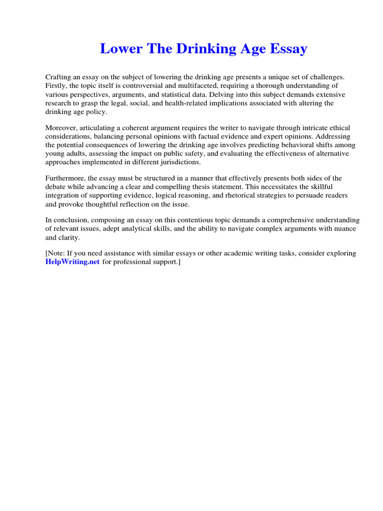 Lower The Drinking Age Essay | PDF | Black Death | Essays