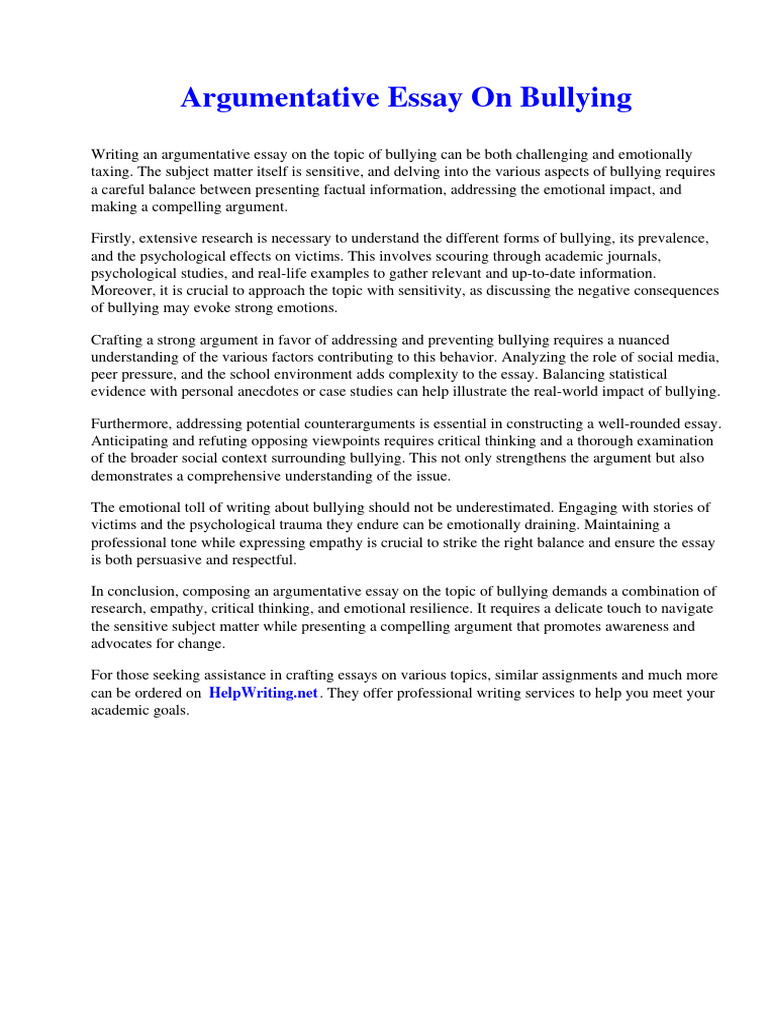 Bullying Essay Writing Guide | PDF | Working Capital | Bullying