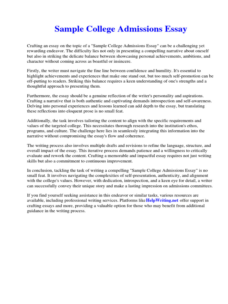 Sample College Admissions Essay | PDF | Odysseus | Odyssey