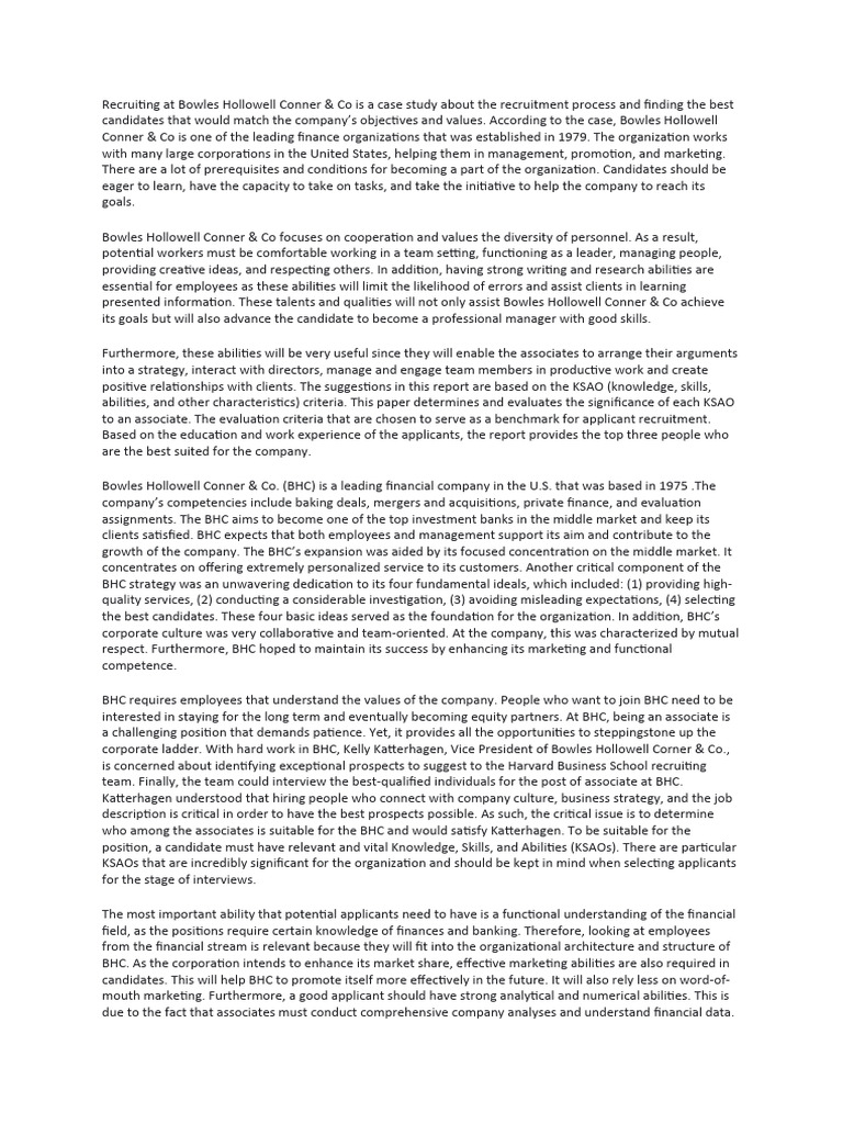 BHC Case Analysis | PDF