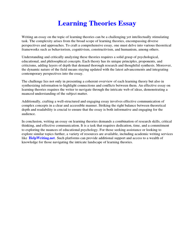 Learning Theories Essay | PDF | Learning Theory (Education) | Theory