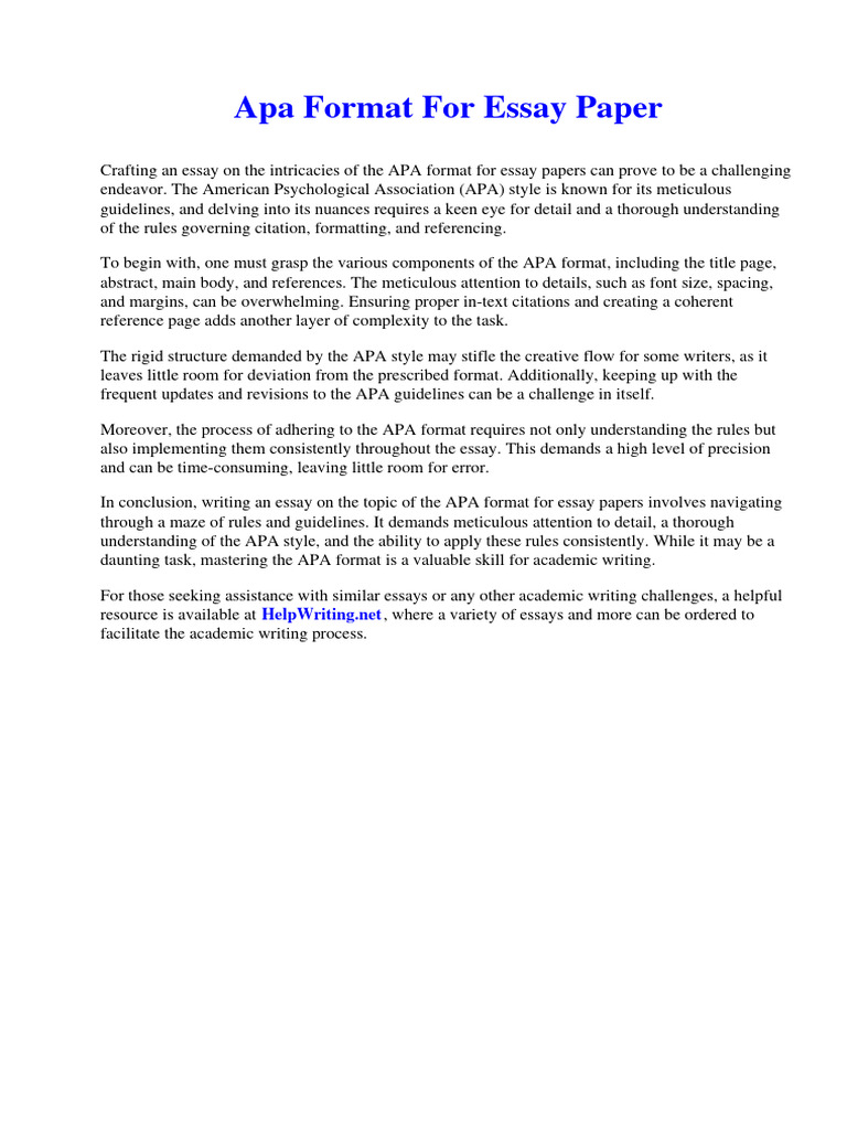 Apa Format for Essay Paper | PDF | Apa Style | American Psychological ...