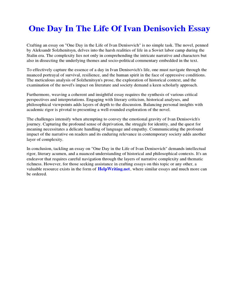 One Day in The Life of Ivan Denisovich Essay | PDF | Network Topology ...