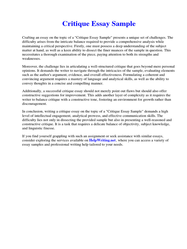 Critique Essay Sample | PDF