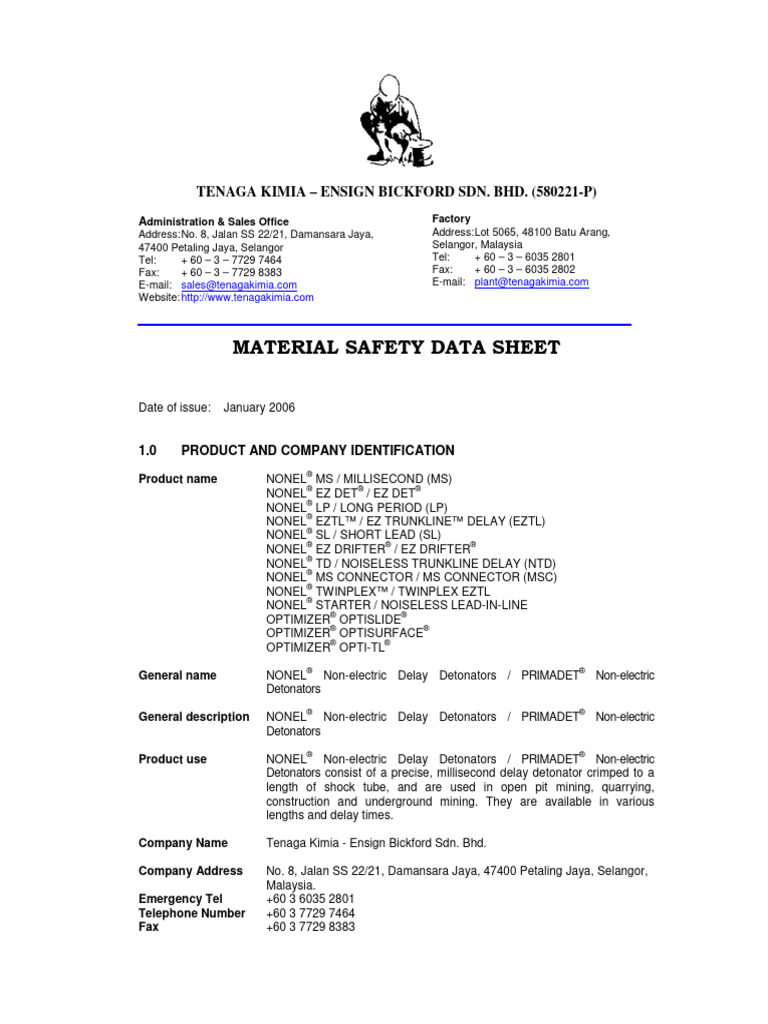 MSDS NONEL-Detonators | PDF | Waste | Chemistry
