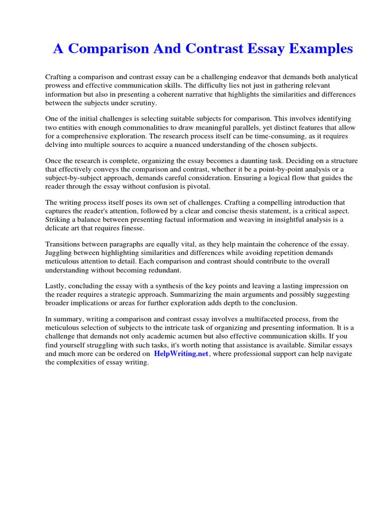 A Comparison and Contrast Essay Examples | PDF | Point Of Sale | Essays