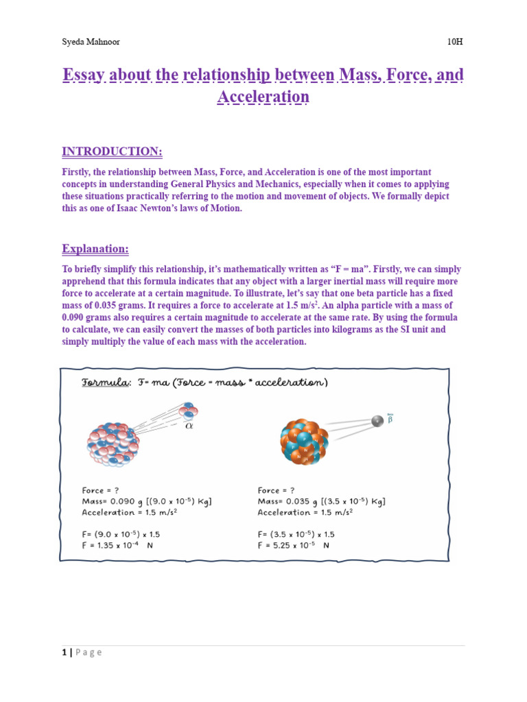 Essay About The Relationship Between Mass, Force, and Acceleration ...