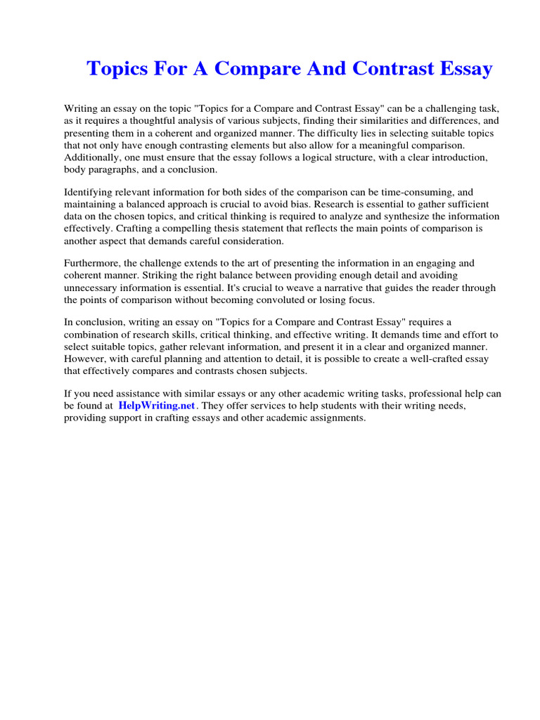 Topics For A Compare and Contrast Essay | Download Free PDF | Essays ...
