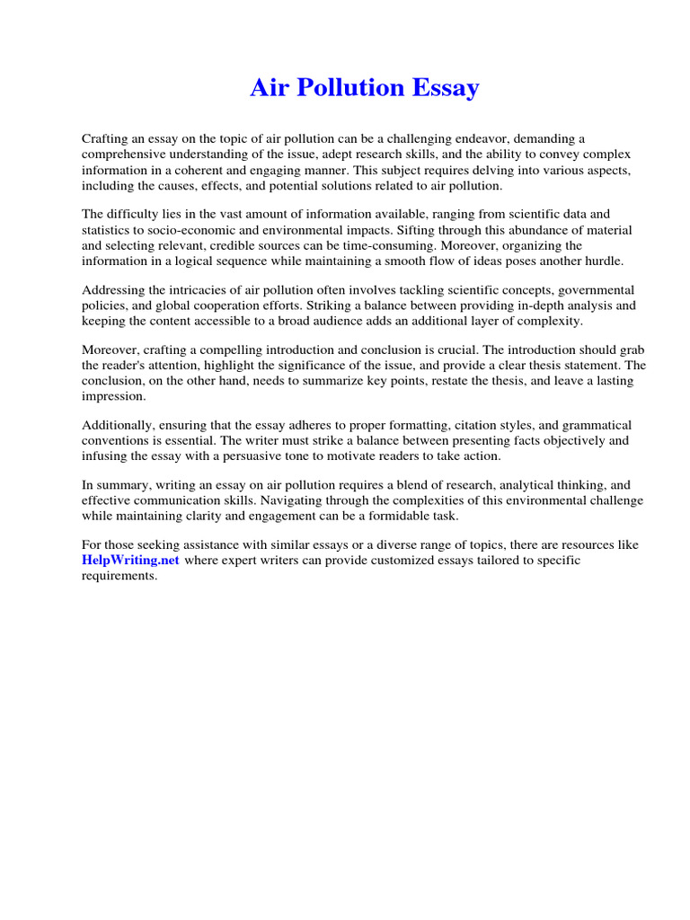 Air Pollution Essay | Download Free PDF | Dystopia