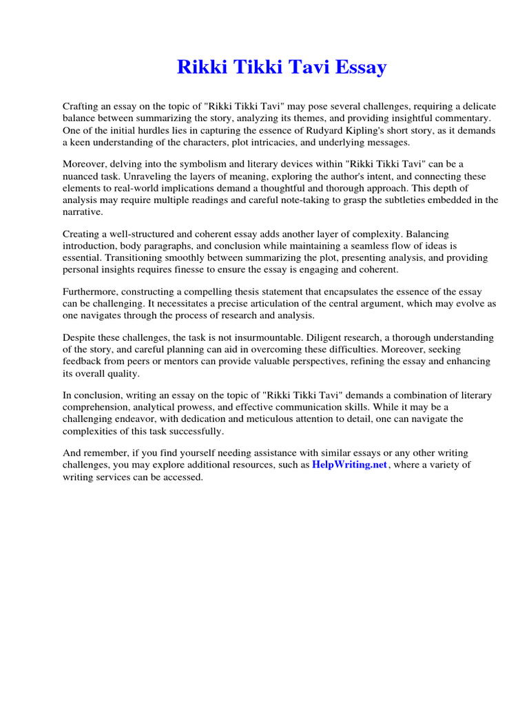 Rikki Tikki Tavi Essay | PDF | Sigmund Freud