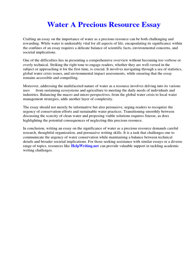 Water A Precious Resource Essay | PDF | Water Scarcity