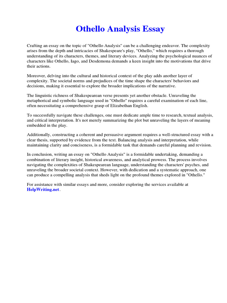 Othello Analysis Essay | PDF | Linguistics | Discourse