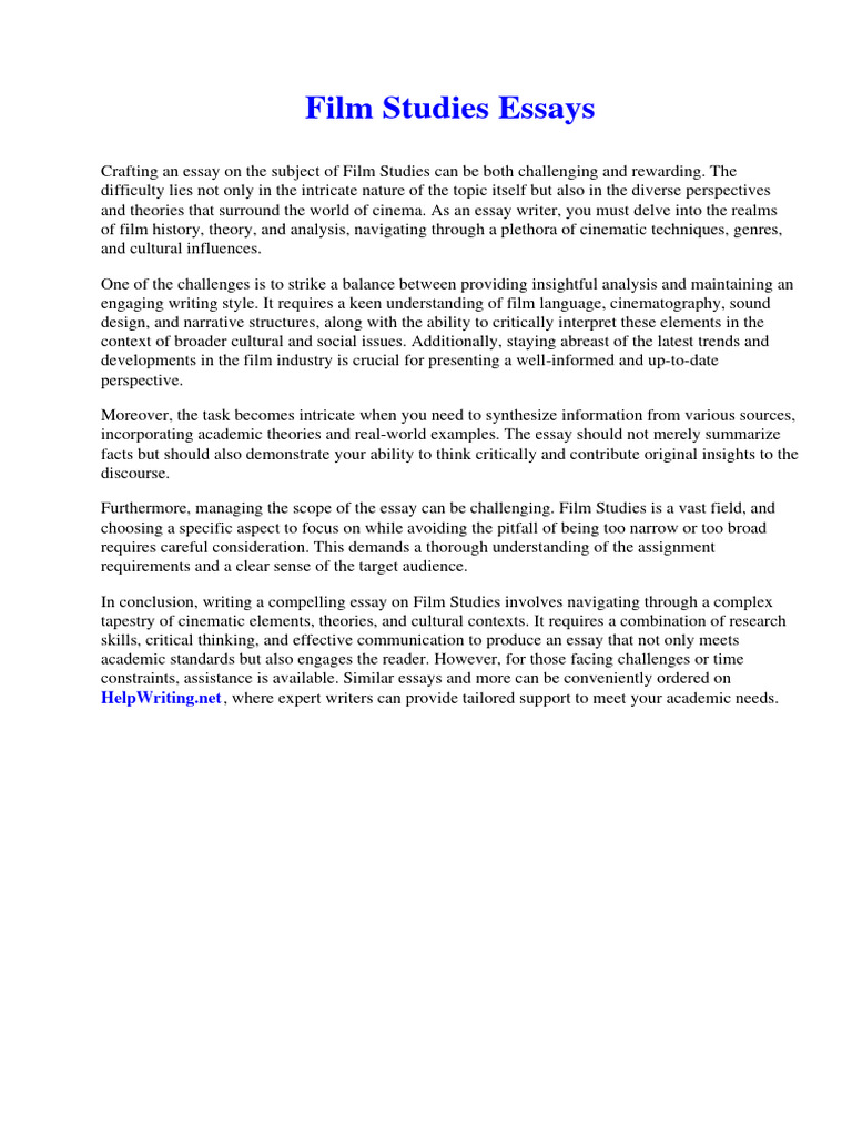 Film Studies Essays | PDF | Essays | Reality Television