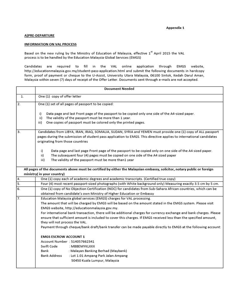 VAL Process for Malaysian Education Applicants | PDF | Banks | Passport