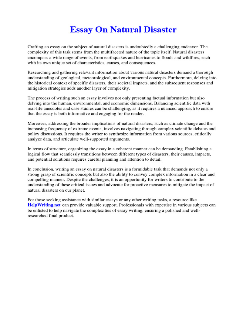Essay On Natural Disaster | PDF | Essays | Natural Disasters