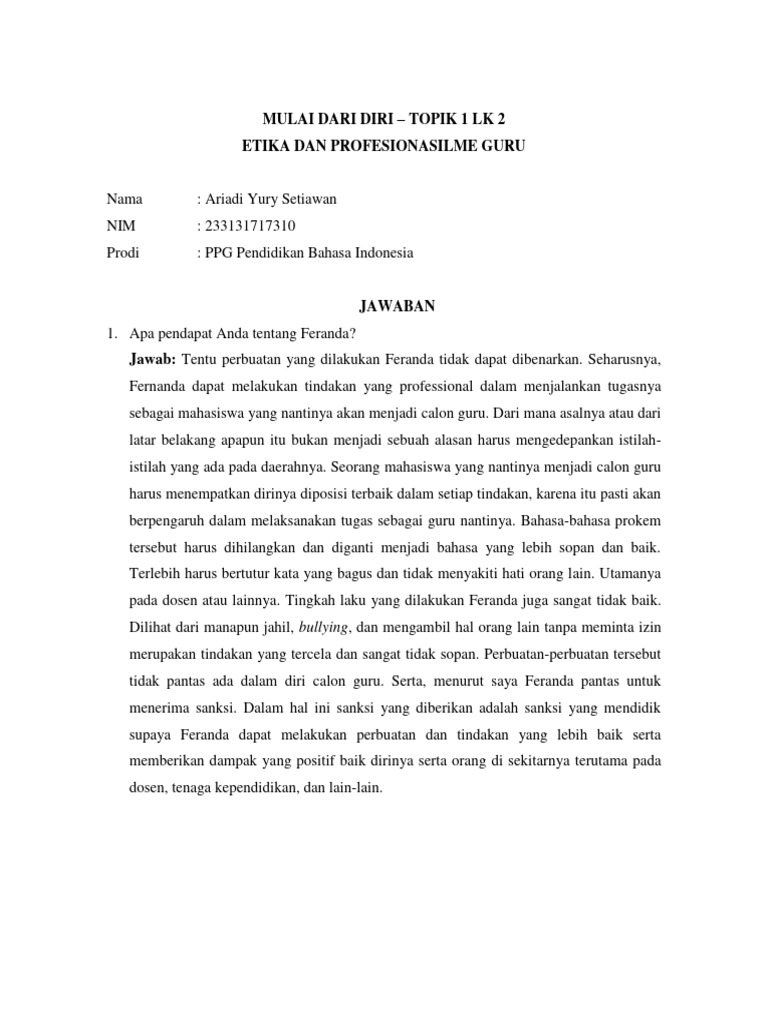 Etika Calon Guru: Kasus Feranda | PDF | Karier & Perkembangan