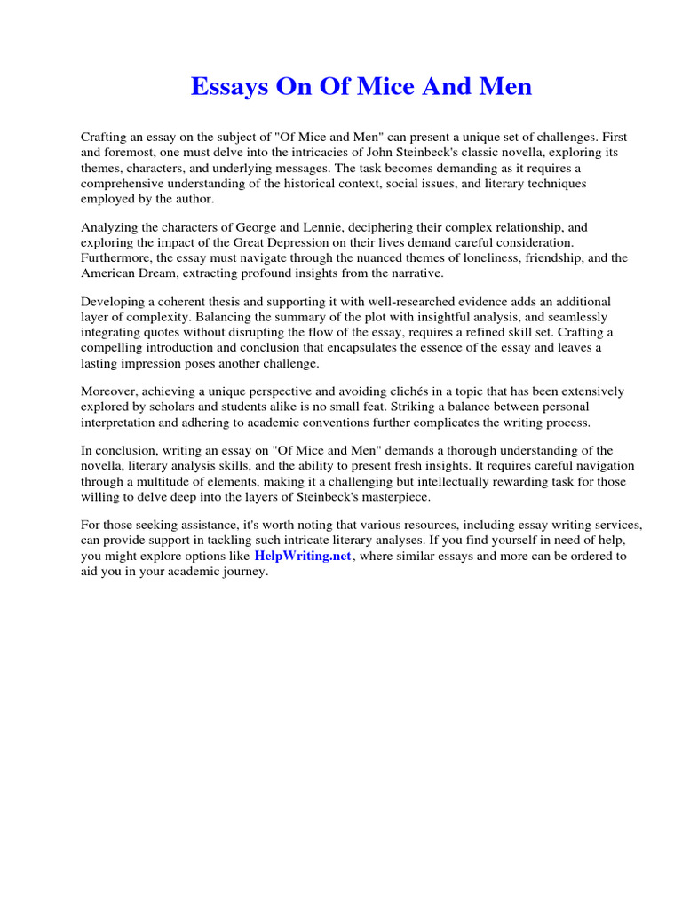 Essays On of Mice and Men | PDF | Macbeth | Nursing