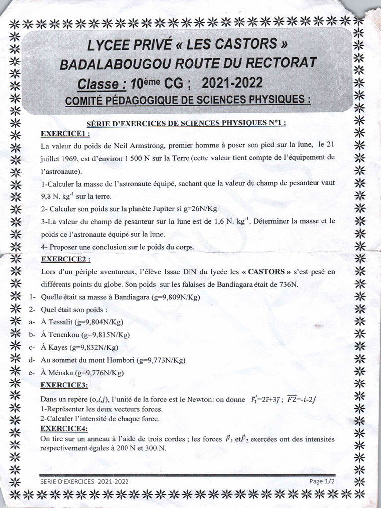 Series Exercices Sciences Physiques 10CG 2022 Castors 1 | PDF