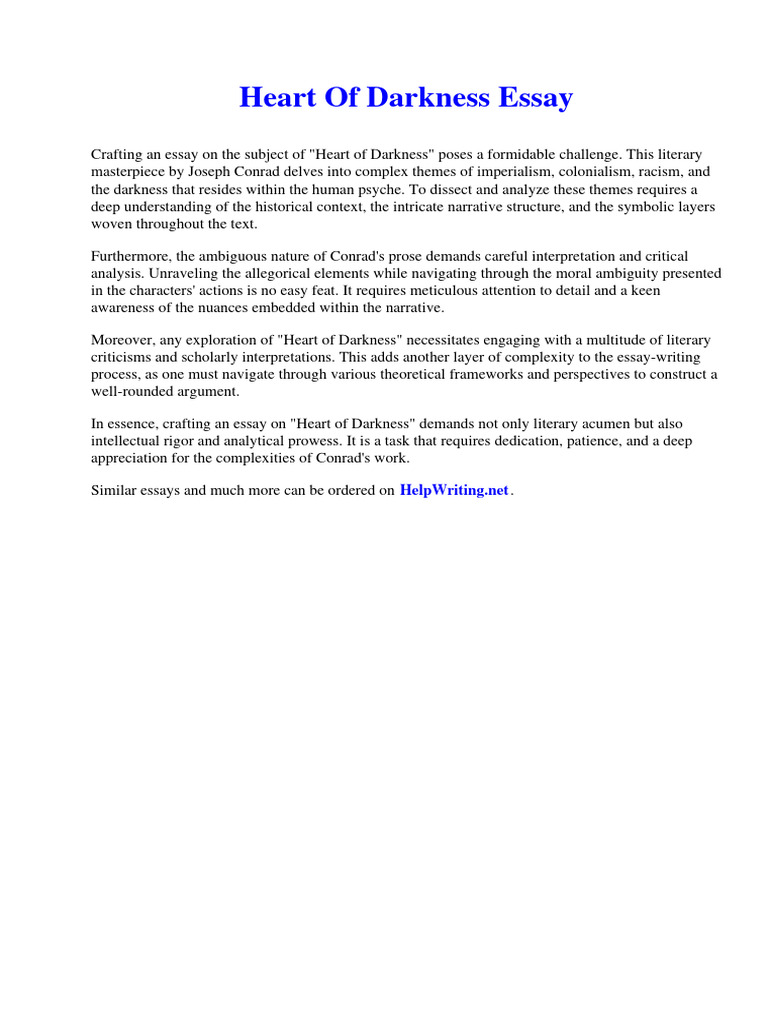 Heart of Darkness Essay | PDF