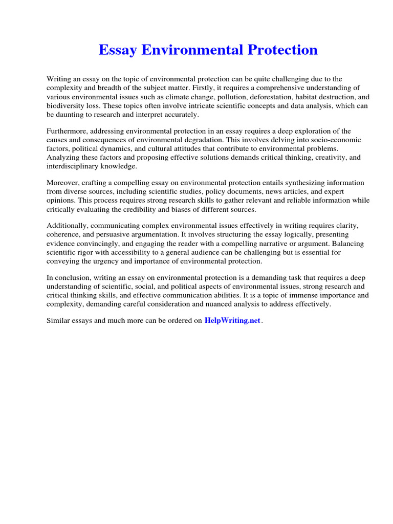 Essay Environmental Protection | PDF | Wellness