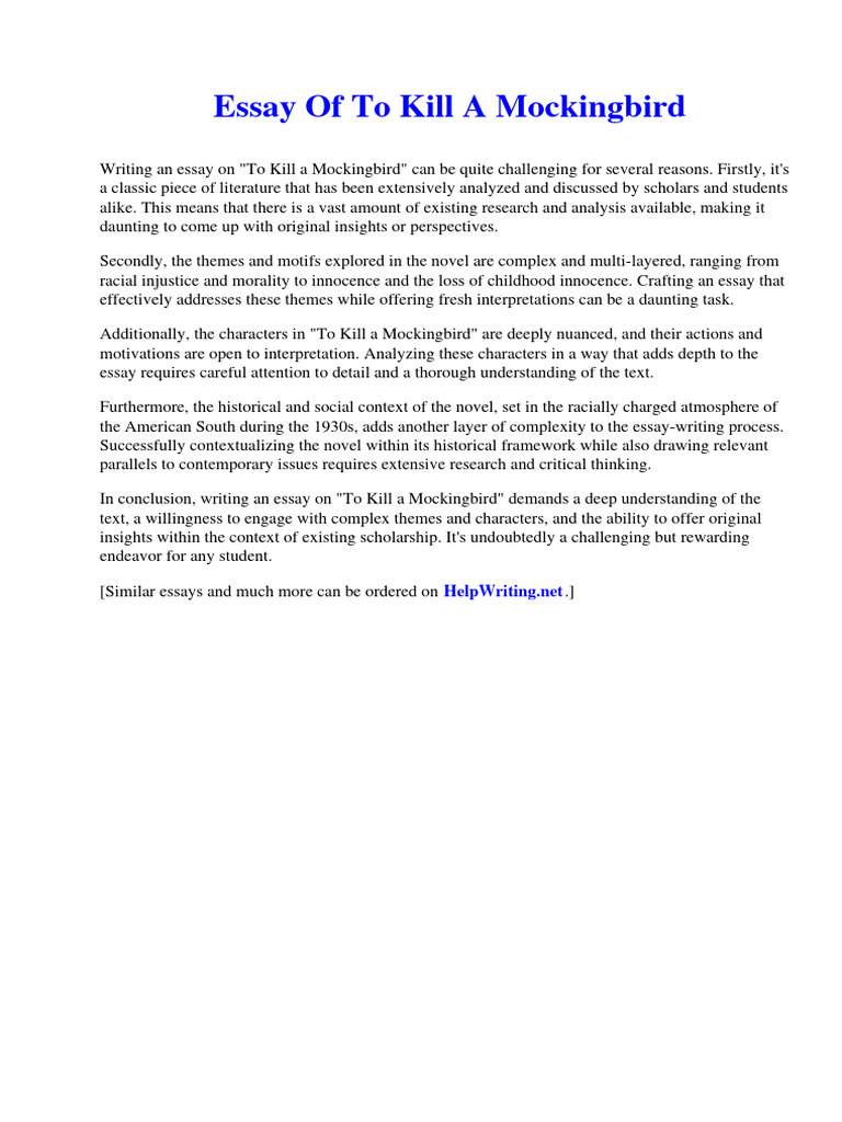 Essay of To Kill A Mockingbird | PDF | Capital Asset Pricing Model ...