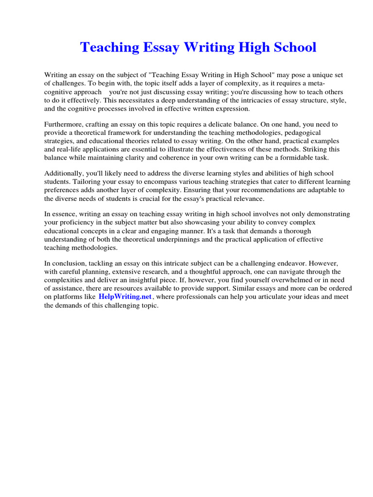 Teaching Essay Writing High School | PDF | Coefficient Of Determination ...