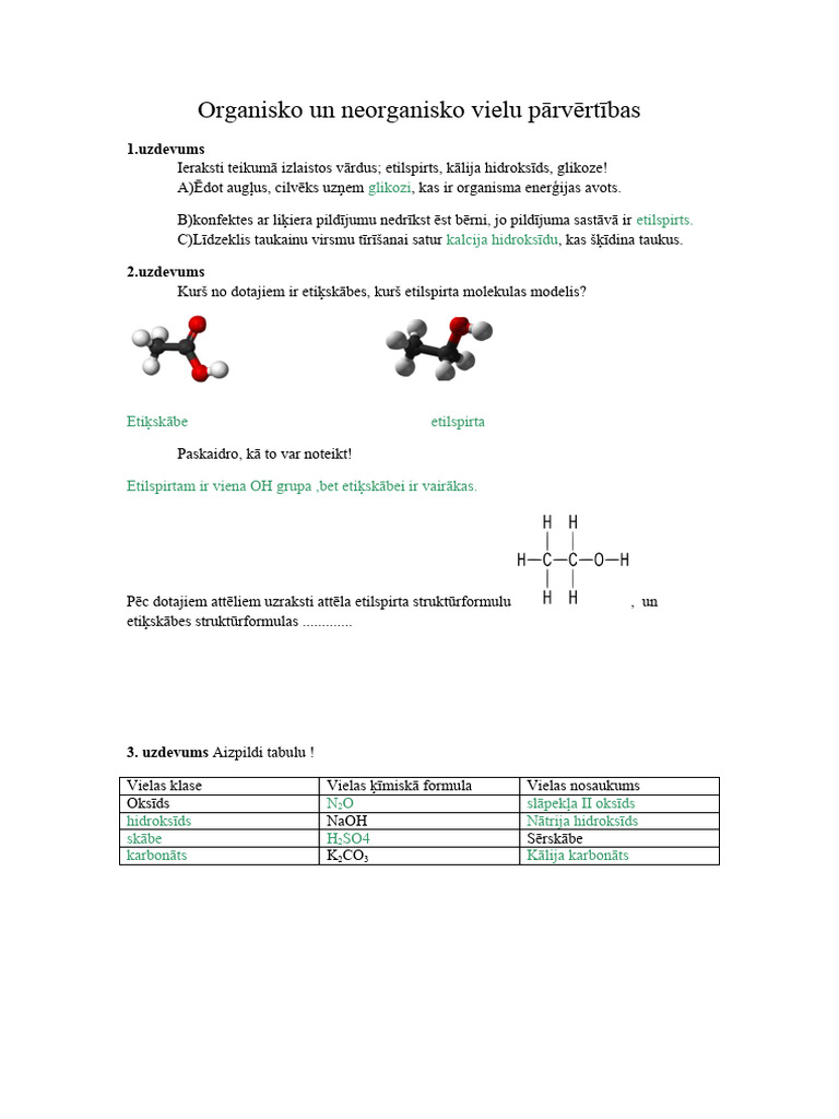 Organisko Un Neorganisko Vielu Pārvērtības: 1.uzdevums | PDF