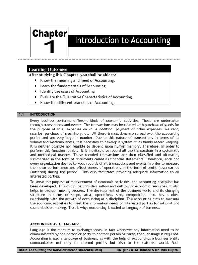 Mba Chp 1 Introduction To Accounting Pdf Expense Accounting