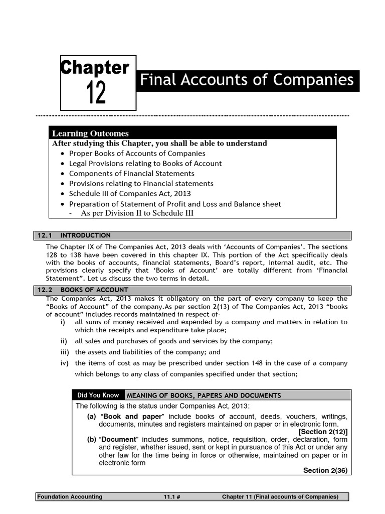 MBA Revised Chp-12 - Final Accounts of Companies | PDF | Equity (Finance) | Income Statement