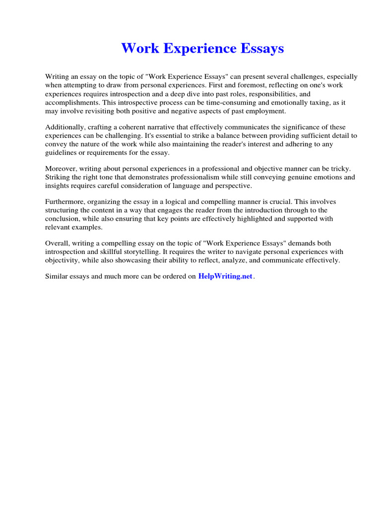 Work Experience Essays | PDF | Essays | Experience