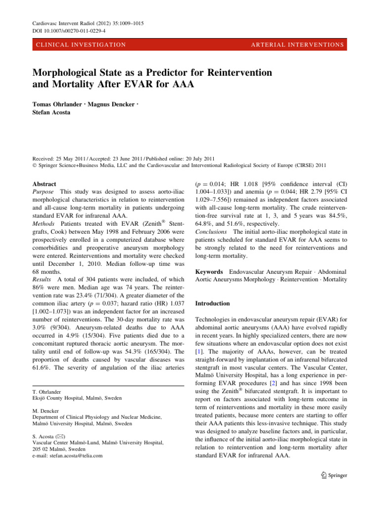 Predictor Mortality EVAR | PDF