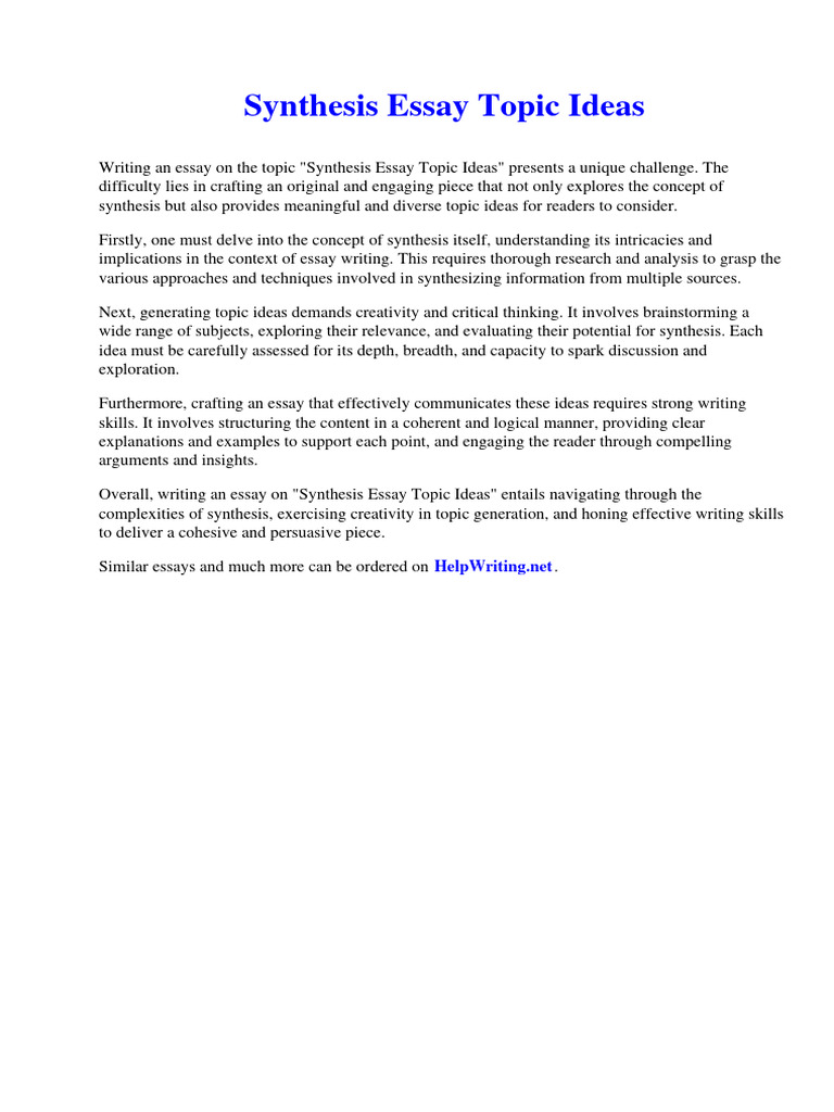 Synthesis Essay Topic Ideas | PDF