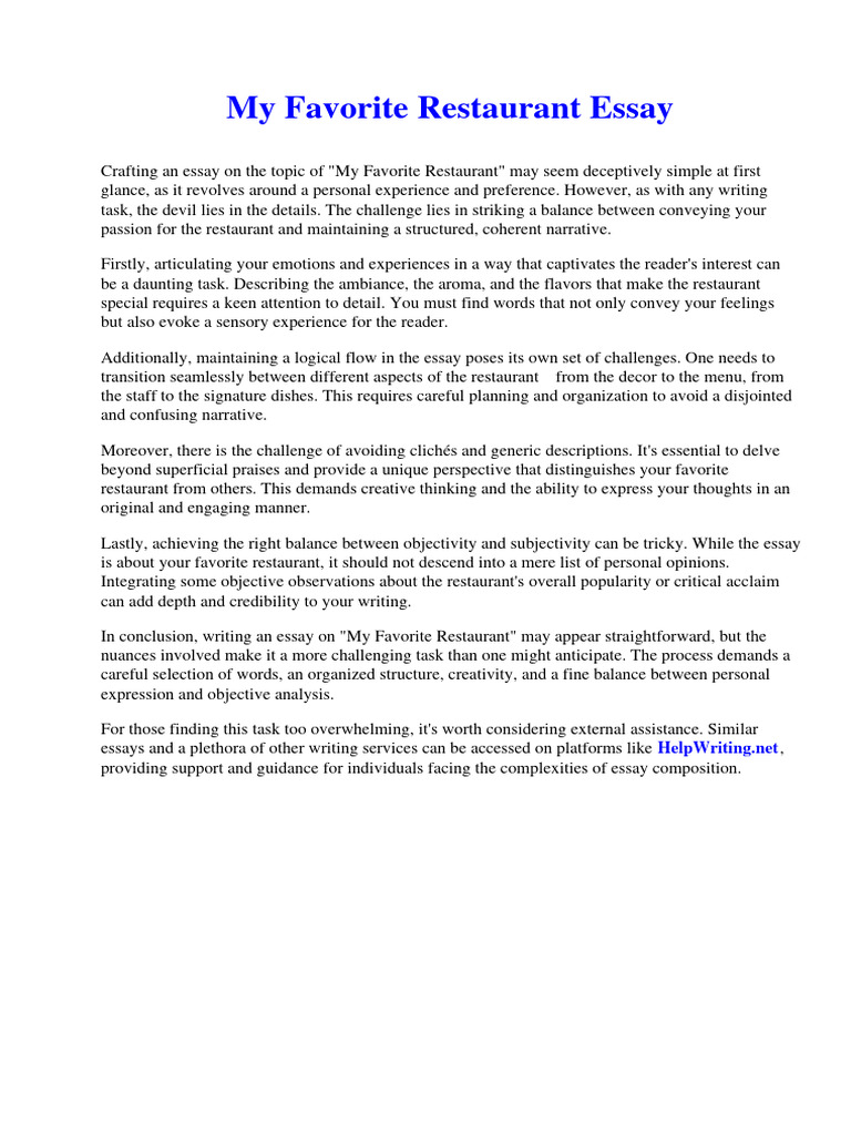 My Favorite Restaurant Essay | PDF | Cleopatra