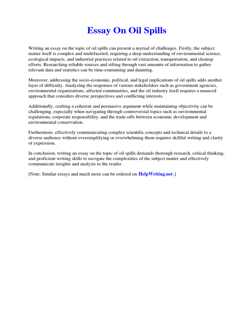 Essay On Oil Spills | PDF | Recycling | Emergency Management